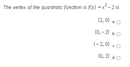 Solved The vertex of the quardratic function is f(x) = x2 – | Chegg.com
