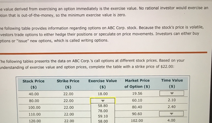 e value derived from exercising an option immediately | Chegg.com