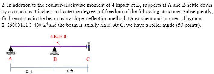 Solved 2. In addition to the counter-clockwise moment of 4 | Chegg.com