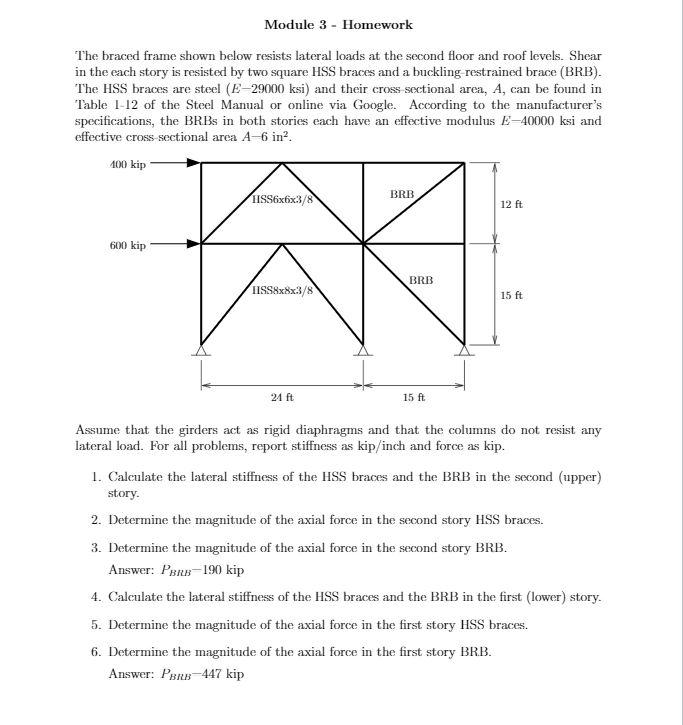 Module 3 - Homework The braced frame shown below | Chegg.com