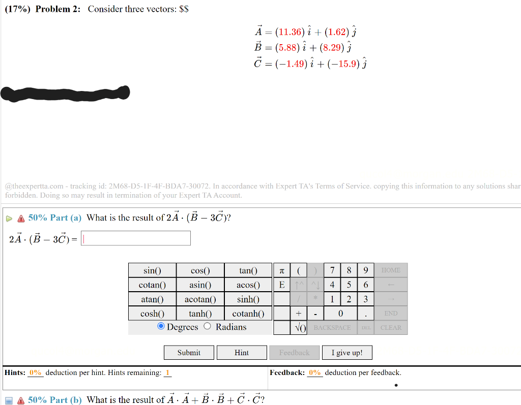 Solved (17\%) Problem 2: Consider three vectors: $ | Chegg.com