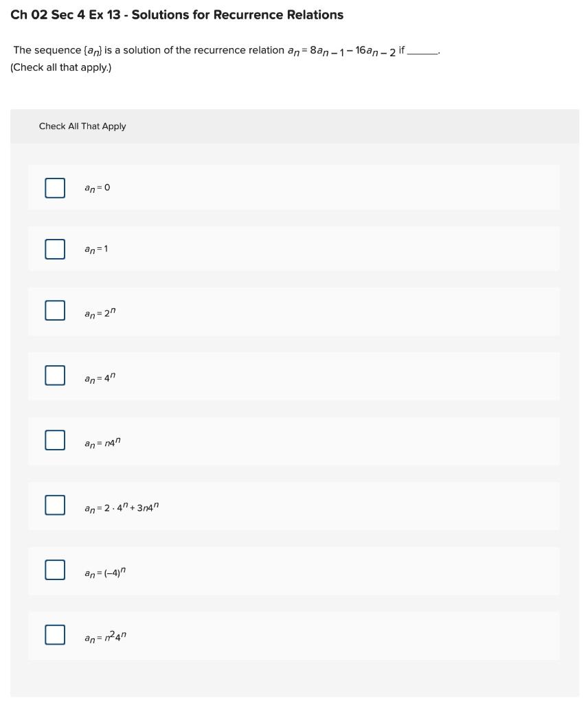 Solved The sequence {an} is a solution of the recurrence | Chegg.com