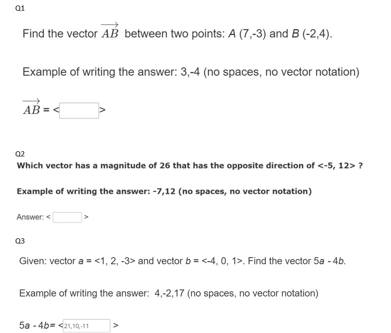 Solved Find the vector AB between two points: A(7,−3) and | Chegg.com