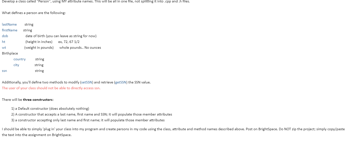 Solved Develop a class called "Person", using MY attribute | Chegg.com
