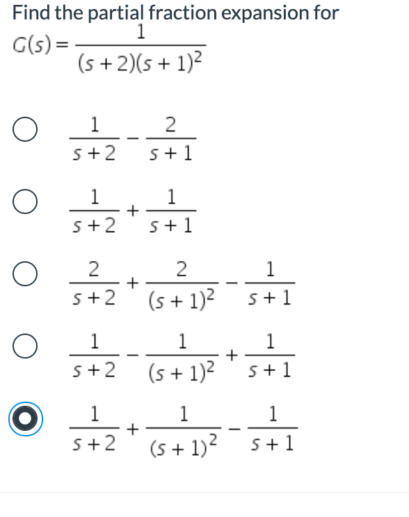 Solved Find the partial fraction expansion for 1 G(s)= | Chegg.com