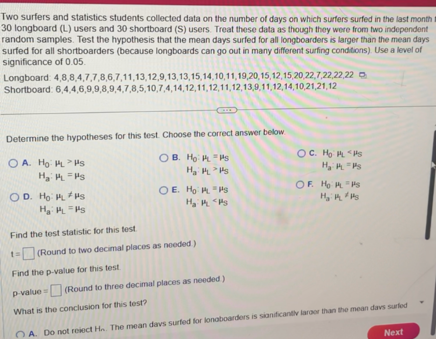 Solved \r\nTwo surfers and statistics students collected | Chegg.com
