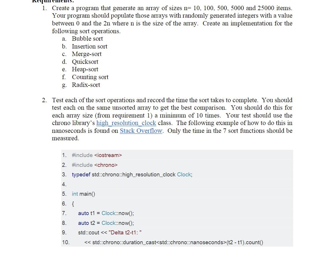 Solved a. 1. Create a program that generate an array of | Chegg.com