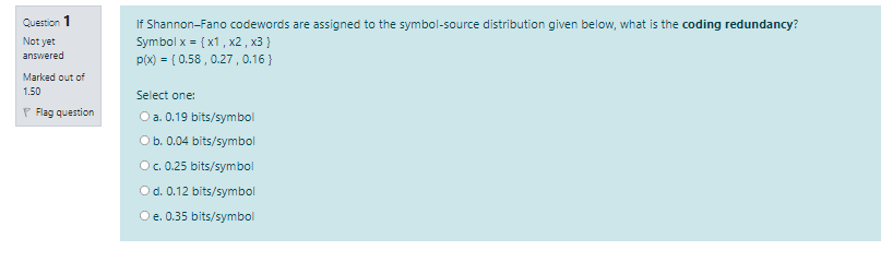 Solved Question 1 Not yet answered If Shannon-Fano codewords | Chegg.com