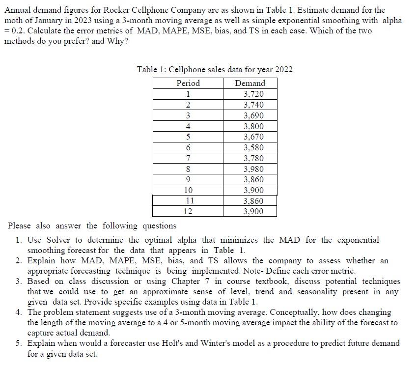 Solved Annual demand figures for Rocker Cellphone Company | Chegg.com