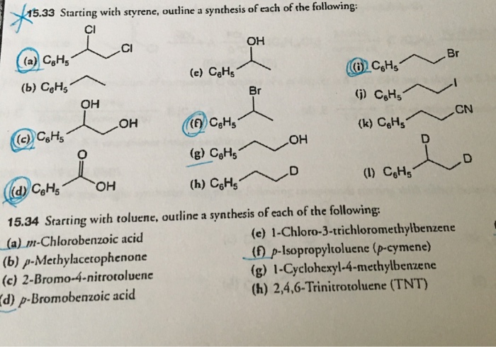 Solved Starting with styrene, outline a synthesis of each of | Chegg.com