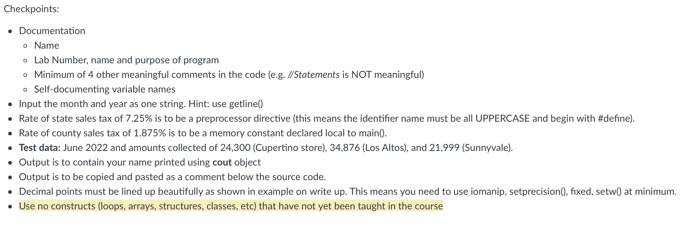 Solved Checkpoints • Documentation O Name O Lab Number 