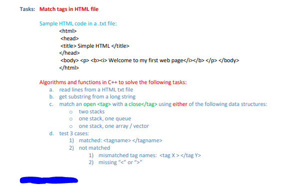 Solved Tasks: Match tags in HTML file Sample HTML code in a | Chegg.com