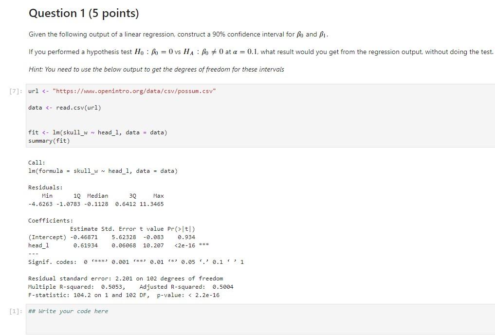 Solved Given the following output of a linear regression, | Chegg.com