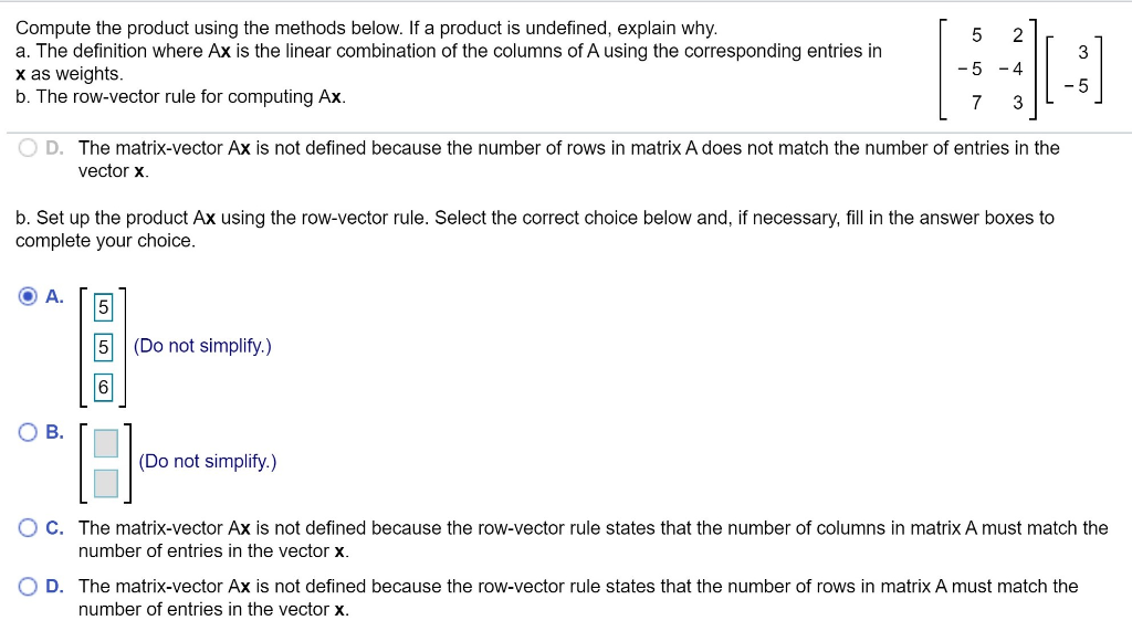 Solved 5 Compute the product using the methods below. If a | Chegg.com