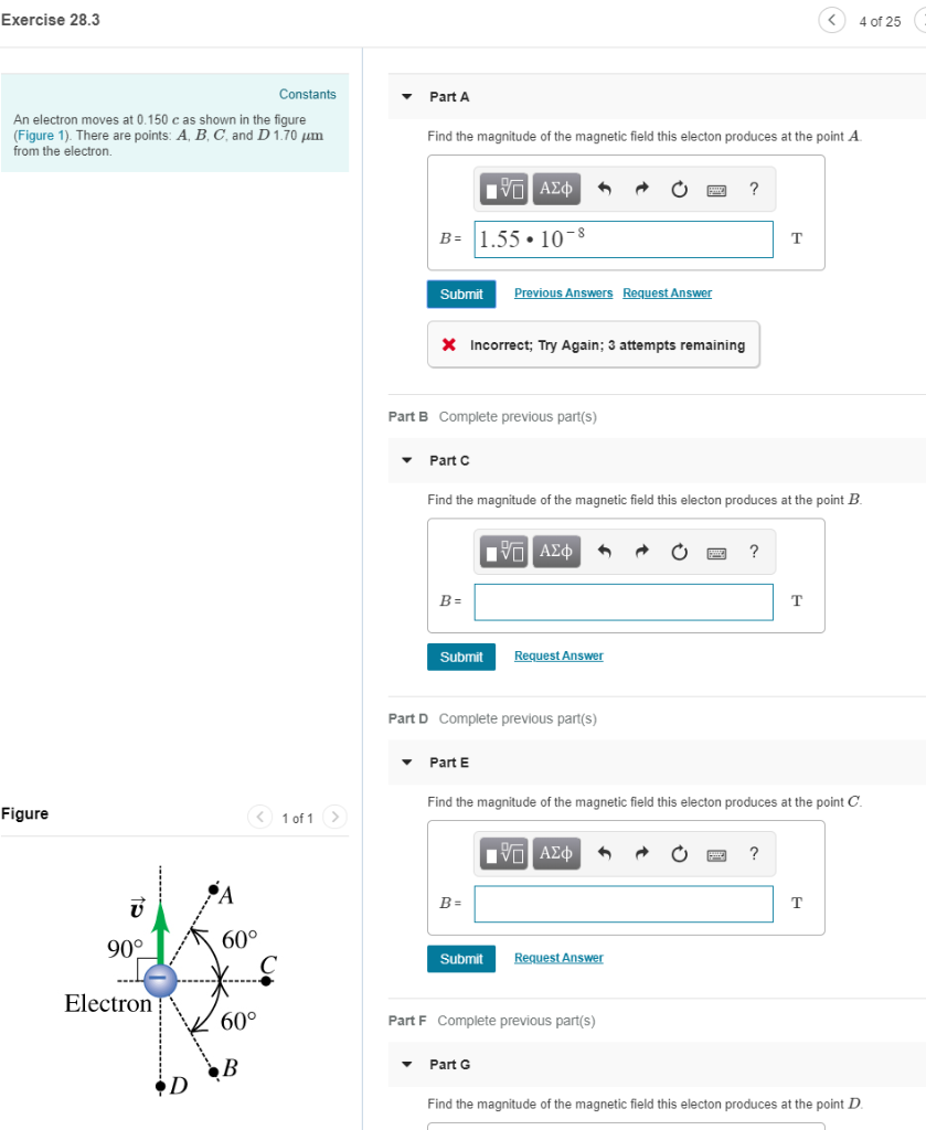 Solved Exercise 28.3 4 of 25 Constants Part A An electron | Chegg.com