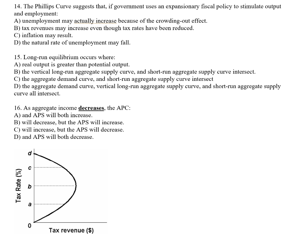 Solved 14. The Phillips Curve suggests that, if government | Chegg.com
