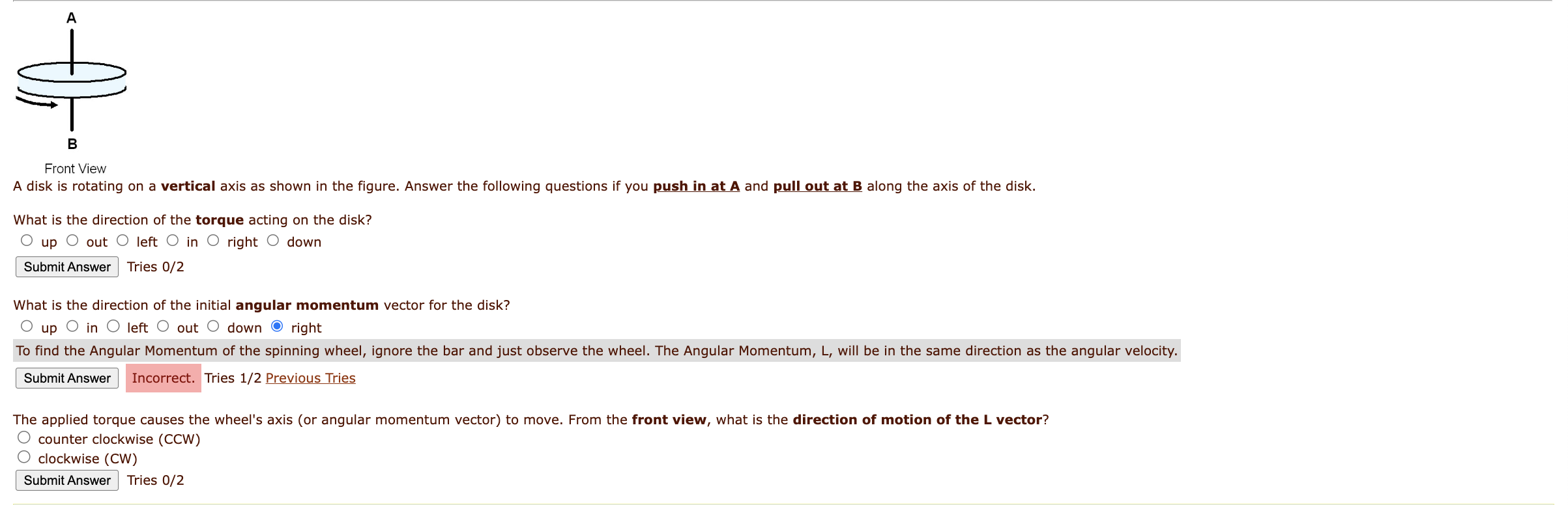 Solved rront view A disk is rotating on a vertical axis as | Chegg.com