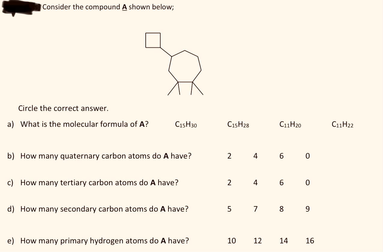 Solved Consider the compound A shown below; Circle the | Chegg.com