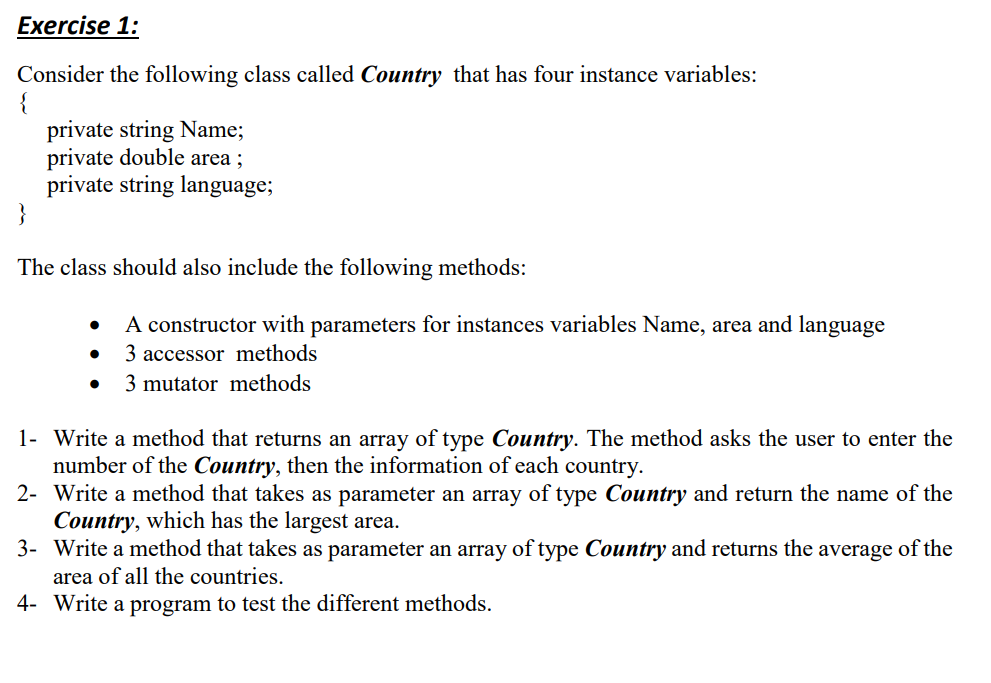 Solved Exercise 1: Consider the following class called | Chegg.com