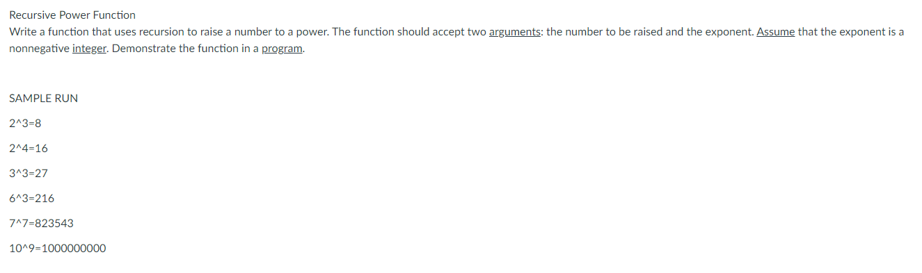 Solved Recursive Power Function Write A Function That Uses