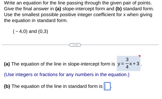 Solved Write an equation for the line passing through the | Chegg.com