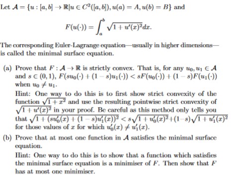 Solved Let A={u:[a,b]→R|uinC2([a,b]),u(a)=A,u(b)=B} | Chegg.com