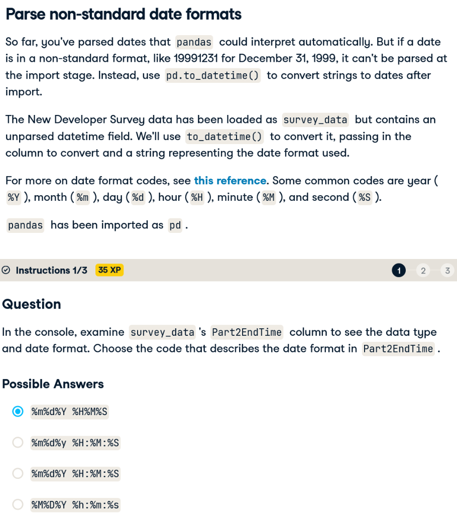 Solved Parse non-standard date formats So far, you've parsed | Chegg.com