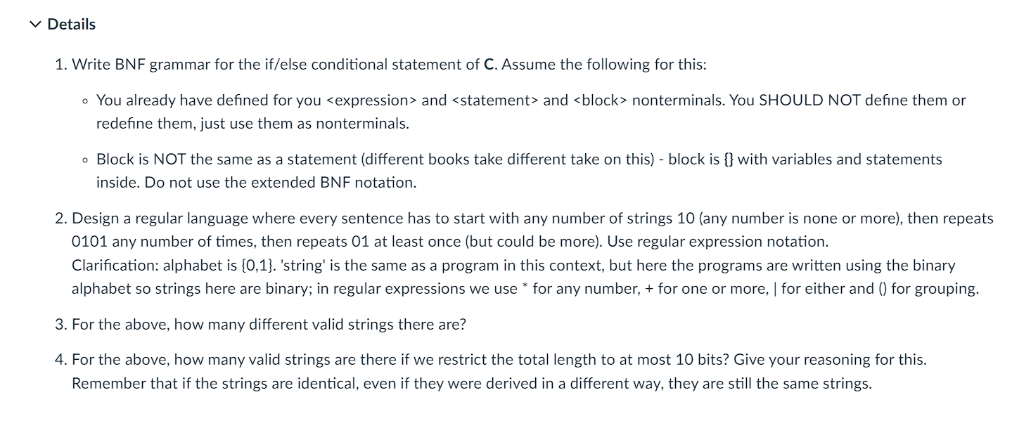 Solved detailswrite Bnf Grammar For The If Else