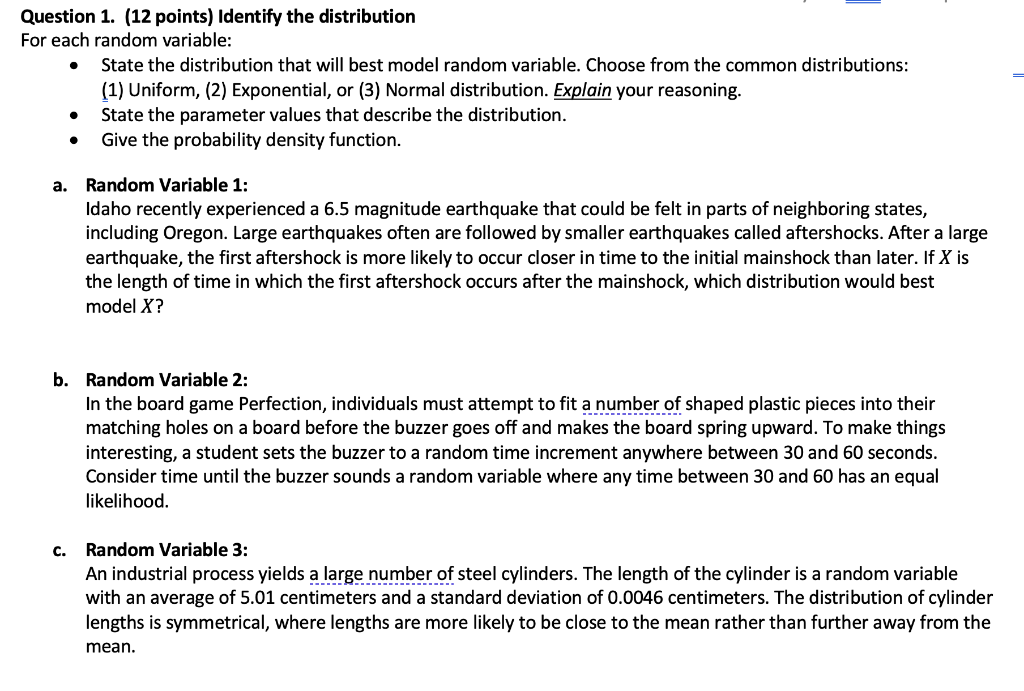 Solved . Question 1. (12 points) Identify the distribution | Chegg.com