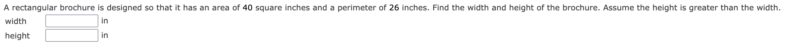 Solved width height in in | Chegg.com