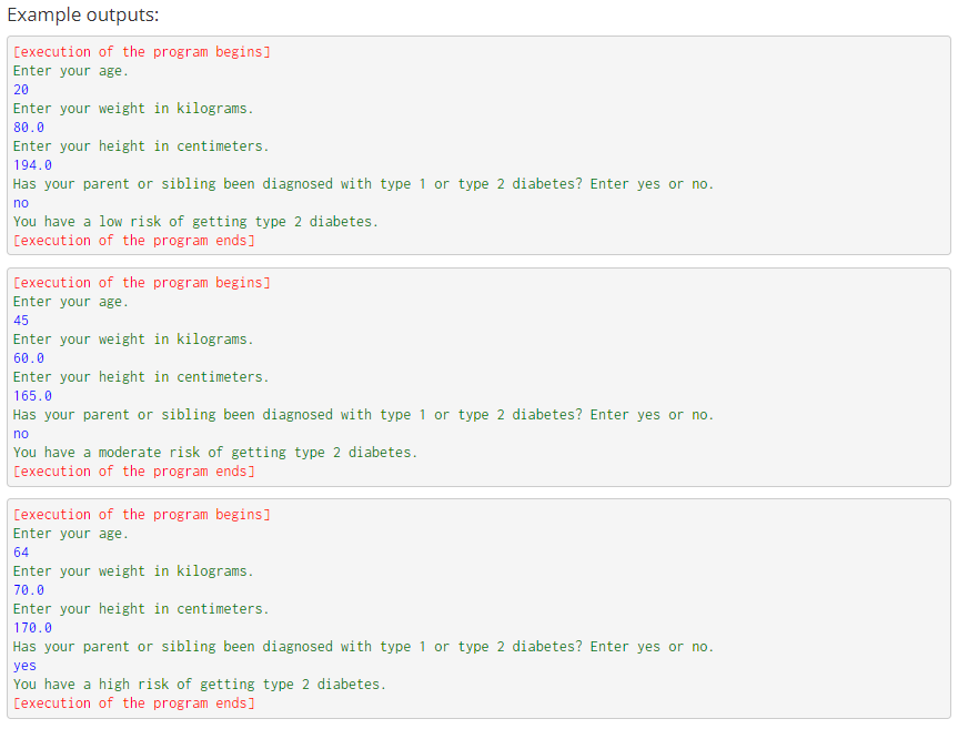 Solved python Write a program that estimates user's risk of | Chegg.com