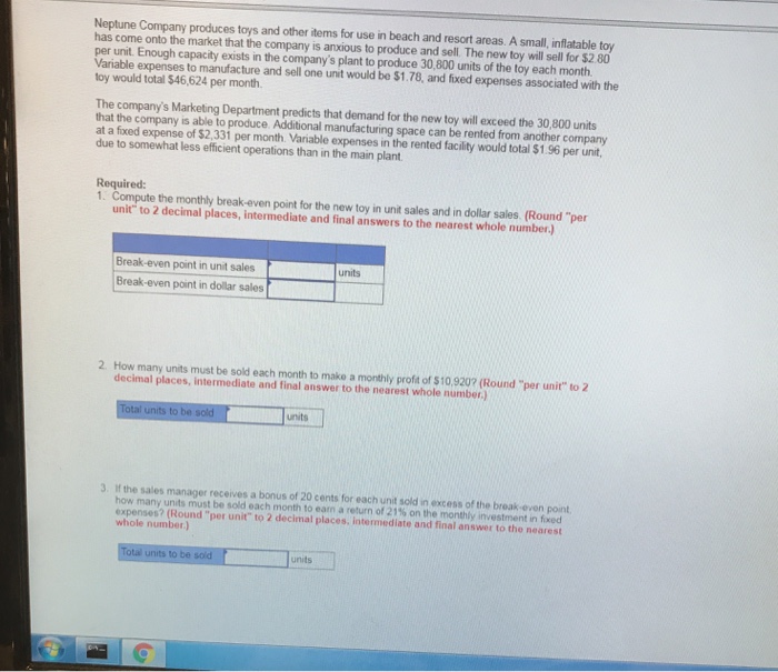 Solved Neptune Company produces toys and other items for use | Chegg.com