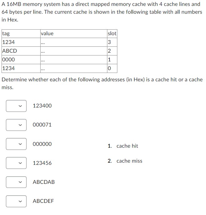 Solved A 16MB memory system has a direct mapped memory cache | Chegg.com Solved A 16MB memory system has a direct mapped memory cache | Chegg.com