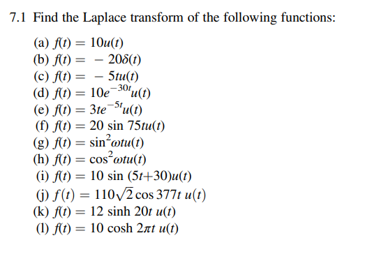 Solved 7.1 Find the Laplace transform of the following | Chegg.com