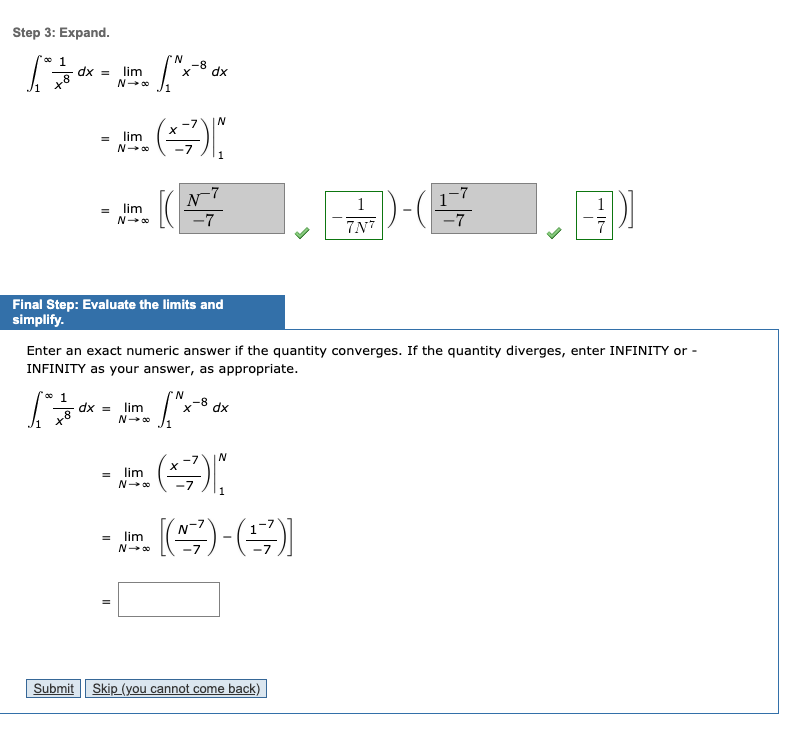 Solved Algebraic Method for Improper Integrals Use the | Chegg.com