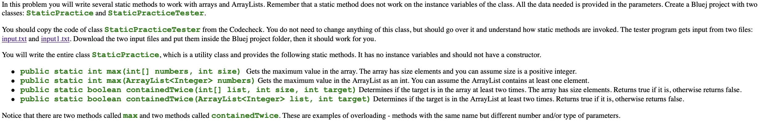 Solved In this problem you will write several static methods | Chegg.com