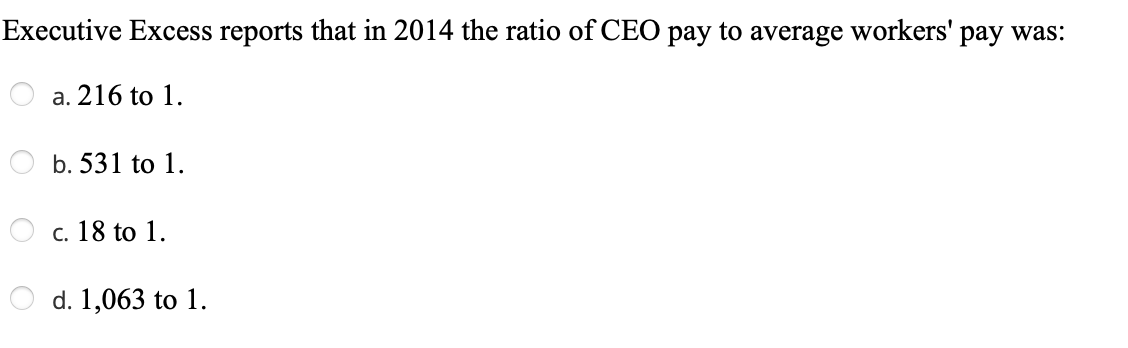 Solved Executive Excess reports that in 2014 the ratio of | Chegg.com