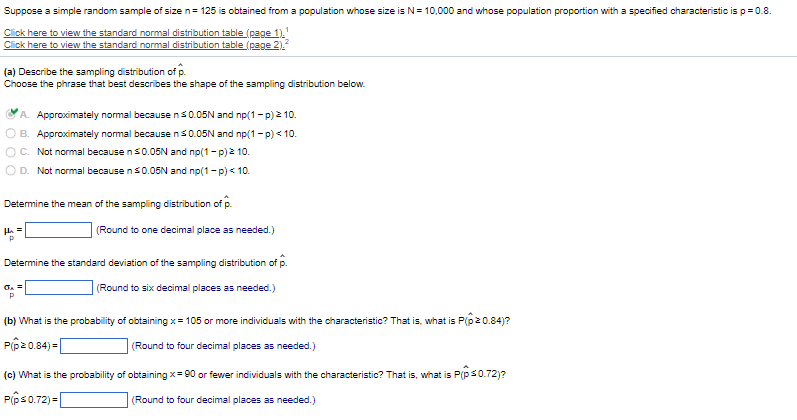Solved Suppose a simple random sample of size n=125 is | Chegg.com