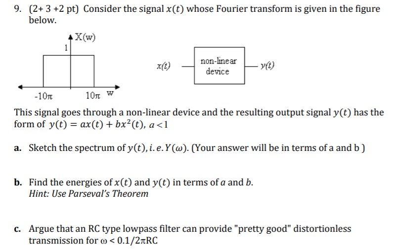 Solved 9. (2+3 +2 pt) Consider the signal x(t) whose Fourier | Chegg.com