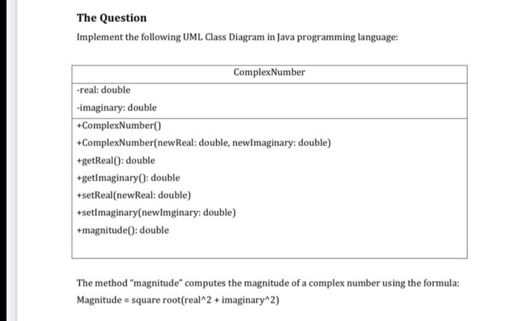 Solved The Question Implement the following UML Class | Chegg.com