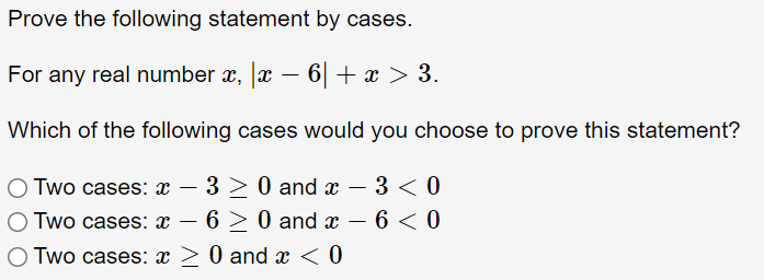 Solved Prove the following statement by cases. For any real | Chegg.com