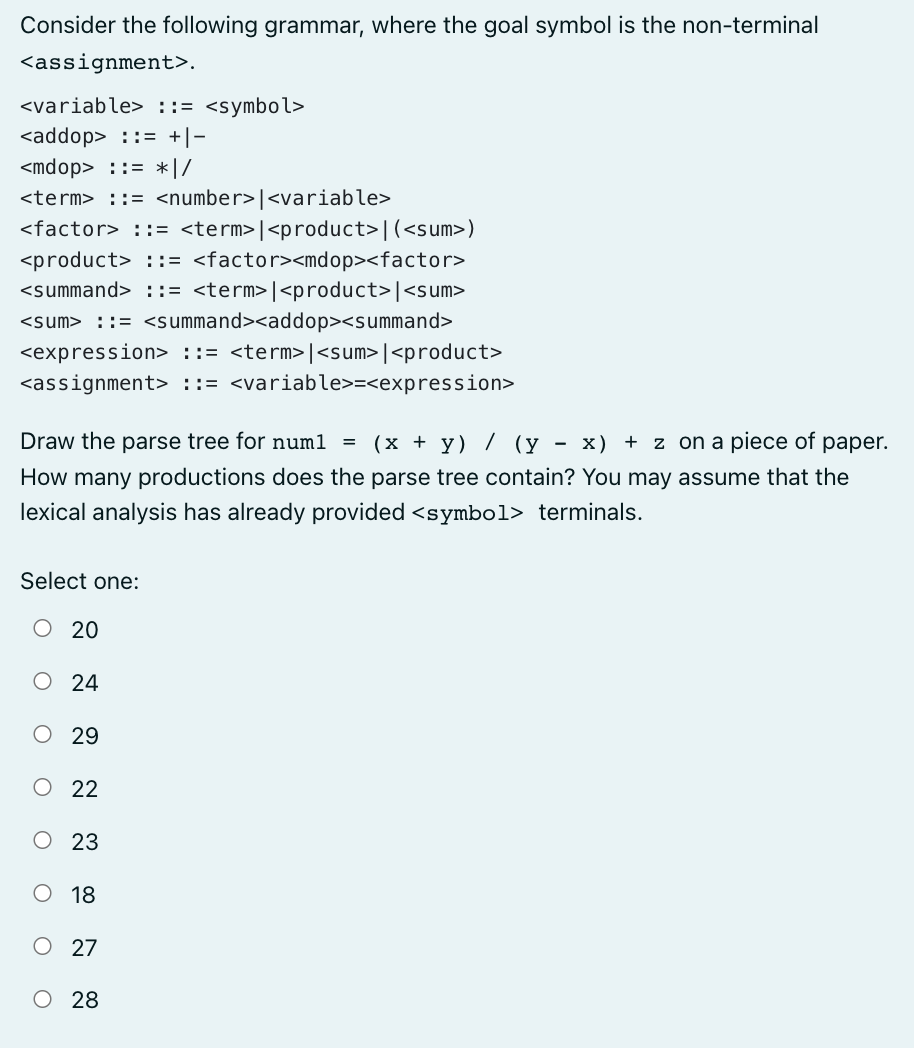 Solved Consider the following grammar, where the goal symbol | Chegg.com