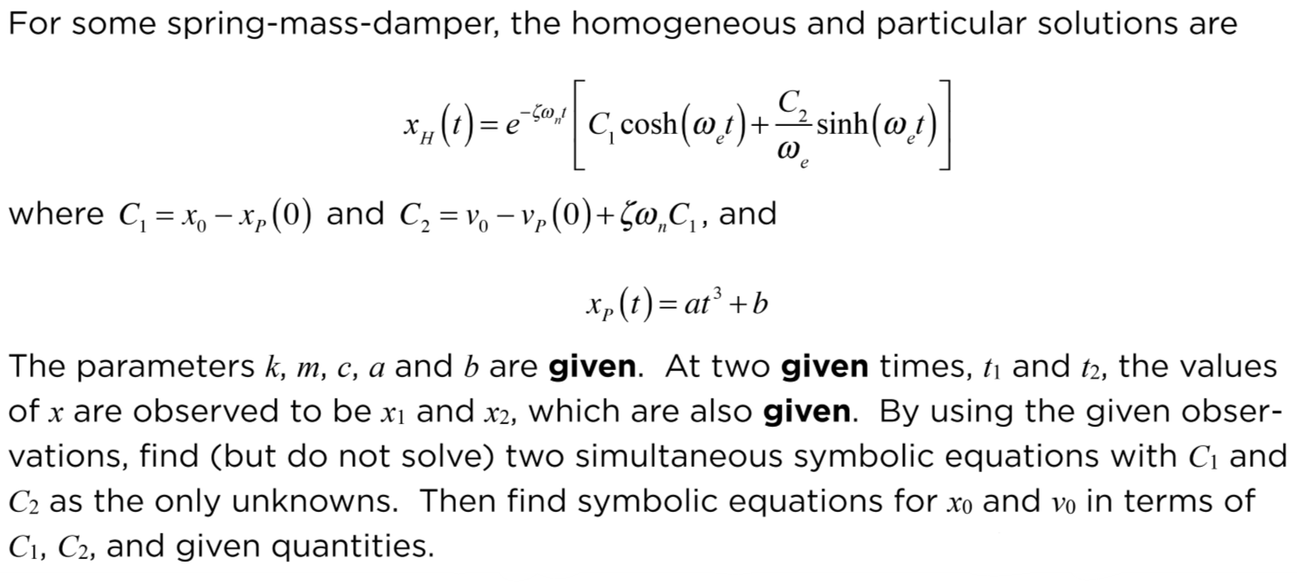 For some spring-mass-damper, the homogeneous and | Chegg.com