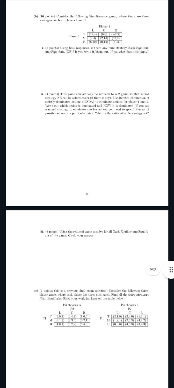 Solved (b) (10 ﻿points) ﻿Consider the following Simultaneous | Chegg.com