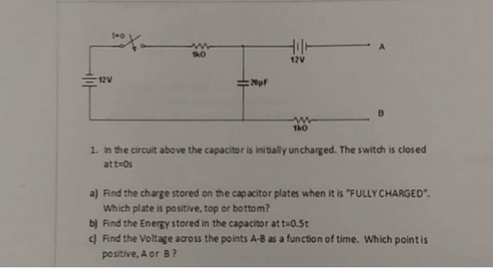 Solved In the circuit above the capacitor is initially | Chegg.com