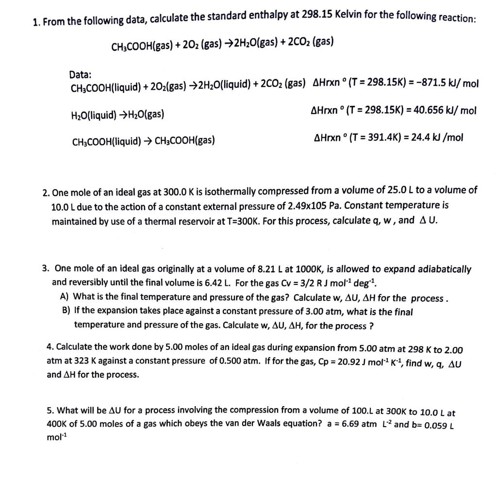 Solved 1. From the following data, calculate the standard | Chegg.com