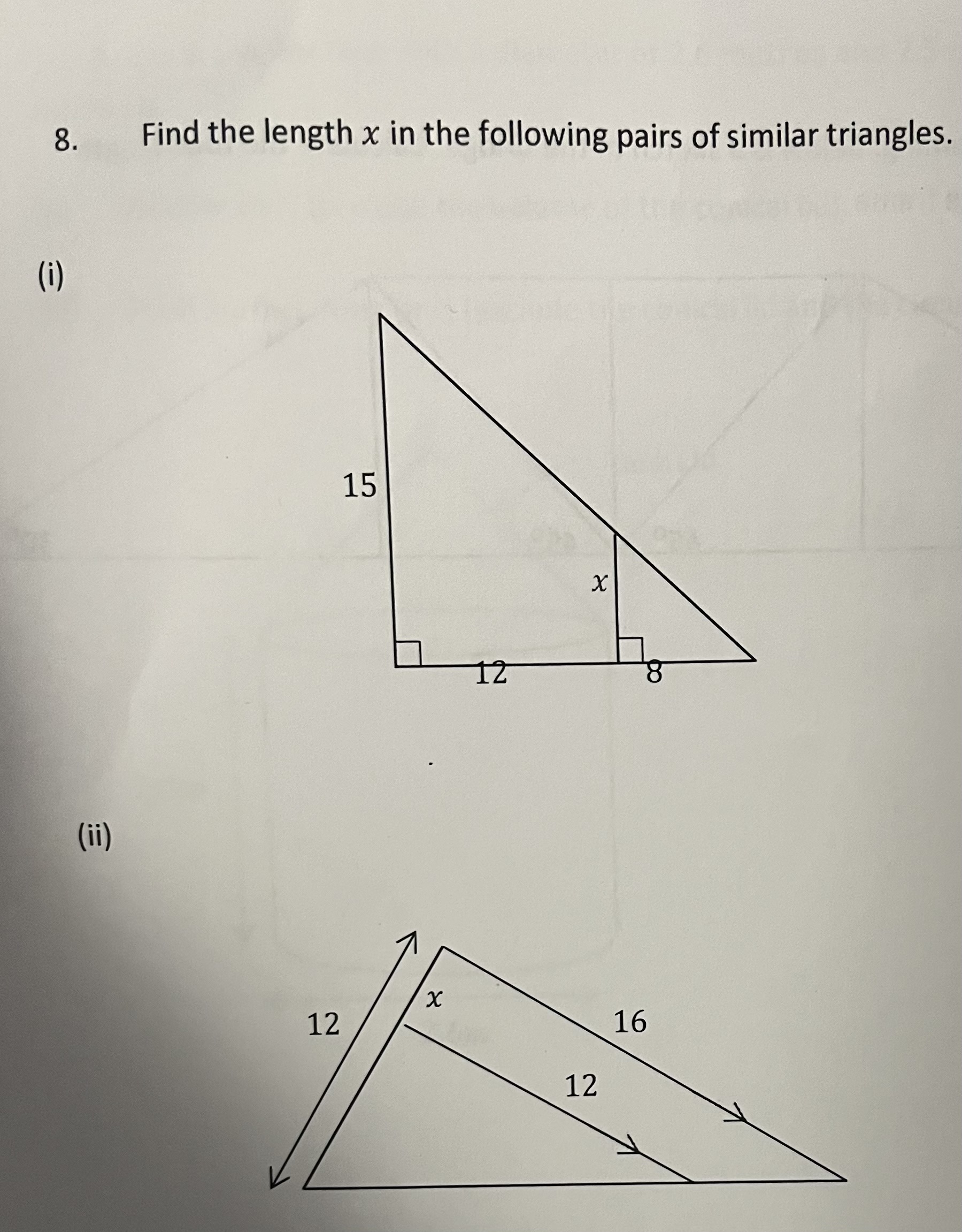 Solved Find the length x ﻿in the following pairs of similar | Chegg.com