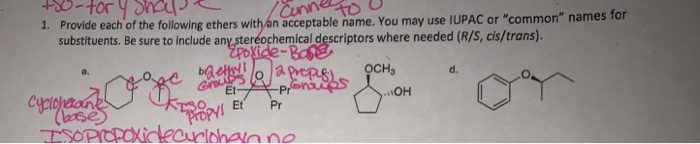 1. Provide each of the following ethers withon | Chegg.com