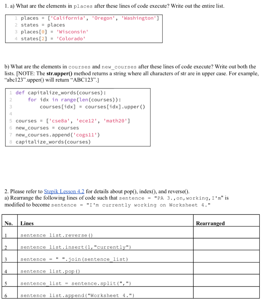 Solved \begin{tabular}{l} 1 places =[ 'California', 'Oregon' | Chegg.com