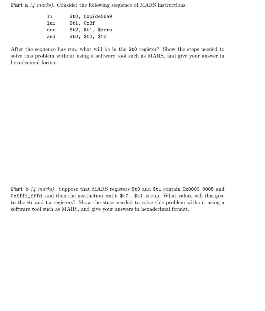 Solved Part a (4 marks). Consider the following sequence of | Chegg.com
